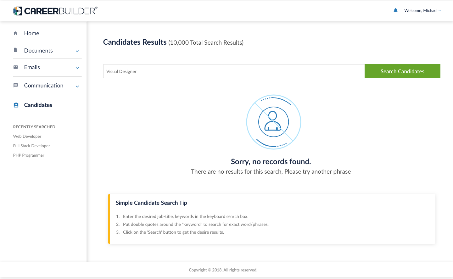 Dms 1073 Candidate Search No Records Should Display Workterra Jira